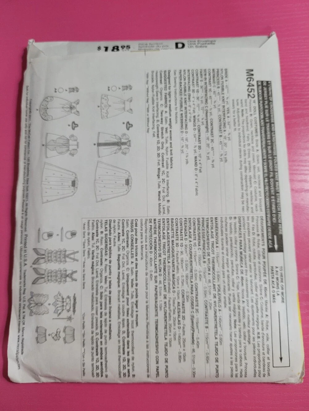 McCall's | Toys | Mccalls Crafts 8 Doll Costume Sewing Pattern M6452 ...